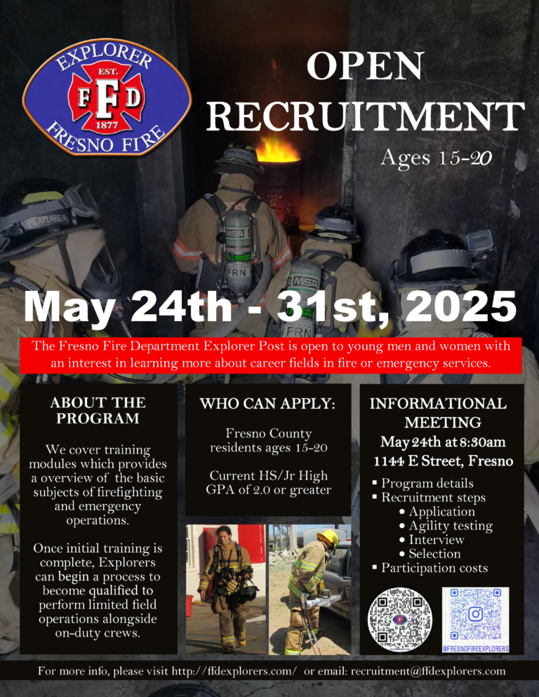 Open Recruitment Announcement - Fresno Fire Department Explorers